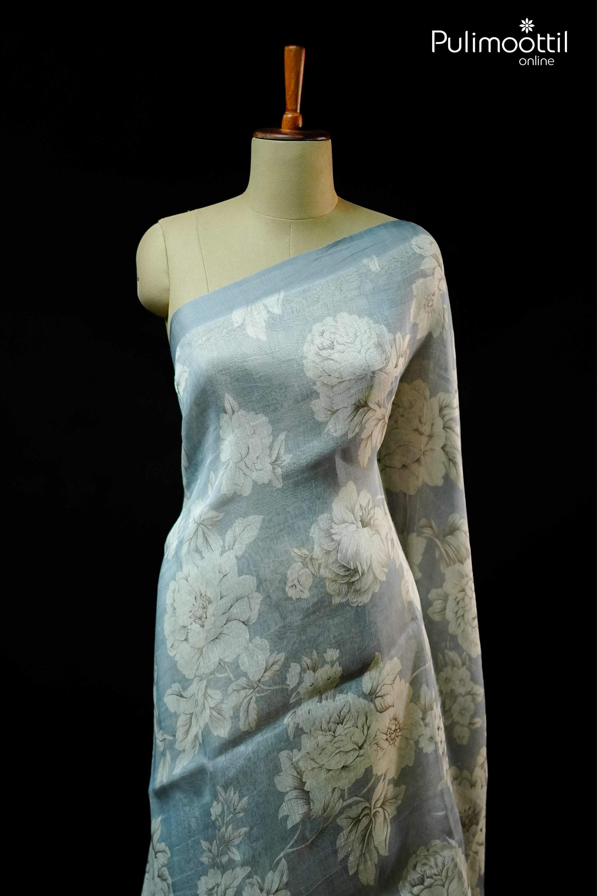 Ash Colour Linen Silk Saree.