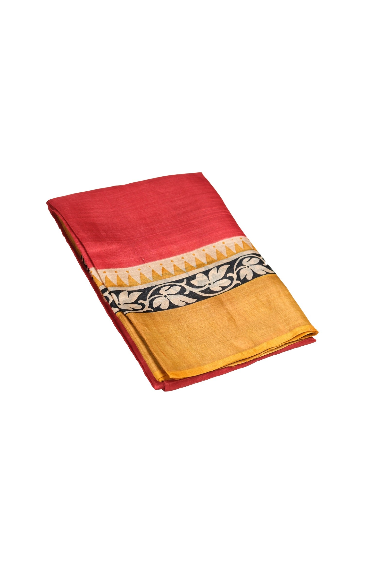 Crimson Red color pure Tusser silk saree.